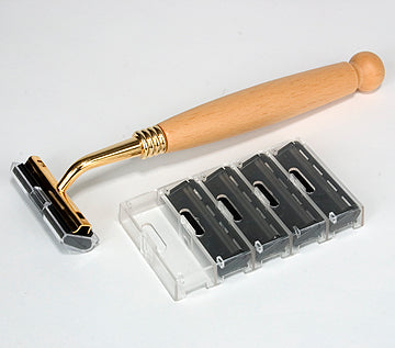 Kingsley razor with 4 replacement blades-natural wood